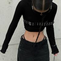 China Fashion Spice Sexy Tight T Shirts Round Neck Slim Long Sleeve T Shirt Solid Pattern for sale