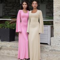 China Stylish Long Sleeve Slim Dress U Neck Back Lace Up Solid Color Long Sleeve Dresses for sale