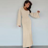 China Stylish Long Sleeve Slim Dress U Neck Back Lace Up Solid Color Long Sleeve Dresses for sale