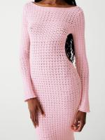 China Wool Woven Open Back Maxi Dress Sexy Hollow Net Hole Long Sleeve Backless Dress for sale