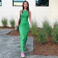 China Solid Color Slim Knitted Dress Stylish Slim Sexy Breathable Backless Lace Up Dress for sale