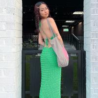 China Solid Color Slim Knitted Dress Stylish Slim Sexy Breathable Backless Lace Up Dress for sale