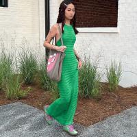 China Solid Color Slim Knitted Dress Stylish Slim Sexy Breathable Backless Lace Up Dress for sale
