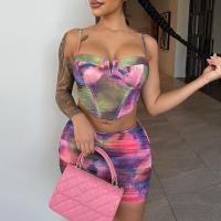 China Fashion Crop Top Short Skirt Set Print Halter Slim Fit 2 Piece Short Skirt Set for sale