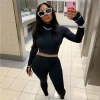 China Zipper Two Piece Sport Set High Neck Slit Embroidery Letter Sexy Gym Wear for sale