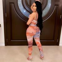 China Zipper Print Sexy Workout Outfits Halter Tank And Pant Casual Sexy Gym Wear for sale