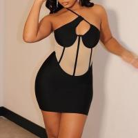 China Patchwork See Through Mesh Dress Stylish Backless Top Dress With Hip Wrap for sale