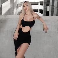 China Slit Halter Neck Dress Stylish Sexy Backless Cut Out Halter Dress Slim for sale