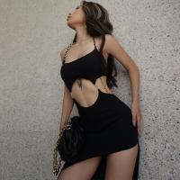 China Slit Halter Neck Dress Stylish Sexy Backless Cut Out Halter Dress Slim for sale