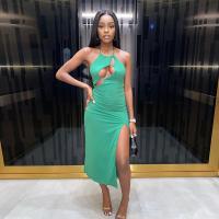 China Solid Color Halter Top Dress Sexy Fashion Halter Neck Backless Dress for sale