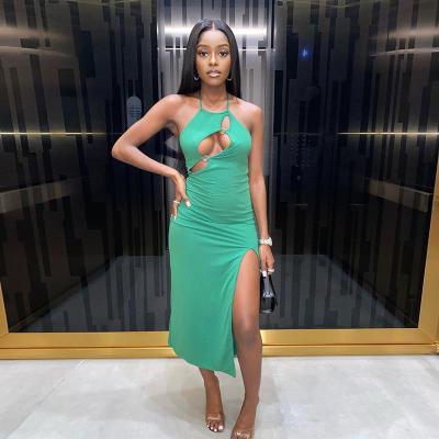 China Solid Color Halter Top Dress Sexy Fashion Halter Neck Backless Dress for sale