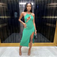 China Solid Color Halter Top Dress Sexy Fashion Halter Neck Backless Dress for sale