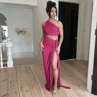 China V Neck Women'S Short Sleeve Dress Collection Sexy Backless Strapless Top Slim Split Skirt Set for sale