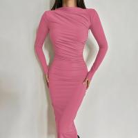 China Fashion Sexy Slim Knitted Dress Pleated Slit Long Sleeve Dress Long Skirt for sale