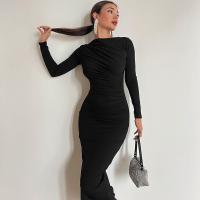 China Fashion Sexy Slim Knitted Dress Pleated Slit Long Sleeve Dress Long Skirt for sale