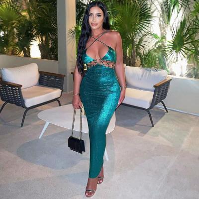 China Multiple Color Sexy Cutout Halter Dress For Women Party And Evening Wear for sale