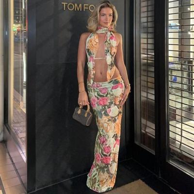 China Sexy Backless Strapless Top Slim Split Skirt V Neck Long Length for sale