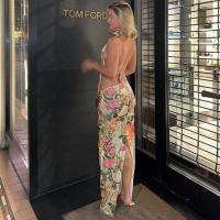 China Sexy Backless Strapless Top Slim Split Skirt V Neck Long Length for sale