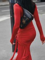 China Digital Printing Stylish Women'S Dress Fashion Sexy Long Sleeve Round Neck Irregular Dress for sale
