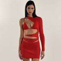 China Custom Sexy Spice Cutout Slim Waist Hip Wrap Dress Solid Color Long Sleeved for sale