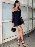 China Sexy Pure Wind Gauze Cuff Backless Slim Fit Dress Covering Buttocks for sale