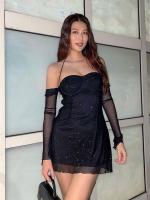 China Sexy Pure Wind Gauze Cuff Backless Slim Fit Dress Covering Buttocks for sale