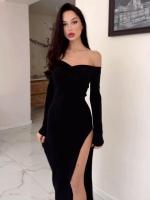 China Solid Pattern Collar Banquet Long Evening Dress Sexy Temperament Slim Dress Woman for sale