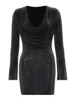 China Pure Color Slim Evening Dress Long Sleeve Pleated Evening Gown Nightclub Dress for sale
