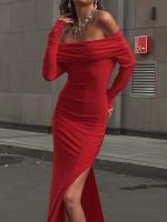 China Custom Package Hip Dress Strapless Line Neck Slim Fit Temperament Wind High Slit Tight Wrap Buttock Dress for sale