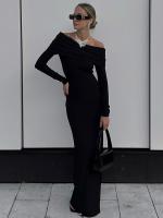 China Custom Package Hip Dress Strapless Line Neck Slim Fit Temperament Wind High Slit Tight Wrap Buttock Dress for sale
