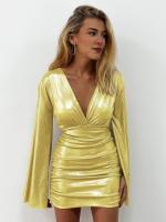 China Solid Color Package Hip Dress Long Sleeve Slim Sexy Bag Skirt Dress Women for sale
