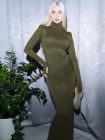 China Custom Slim Solid Color Hip Wrap Dress High Neck Long Sleeve for sale