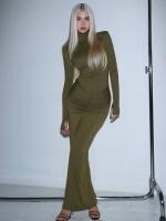 China Custom Slim Solid Color Hip Wrap Dress High Neck Long Sleeve for sale