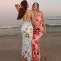 China Summer Stylish Ladies Dress Print Sexy Backless U Neck Slim Halter Dress for sale