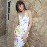 China Summer Stylish Ladies Dress Print Sexy Backless U Neck Slim Halter Dress for sale