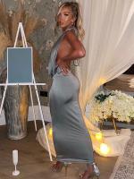 China XL Size Fashion Ladies Dress  Temperament Sexy V Neck Halter Slim Sleeveless Dress for sale