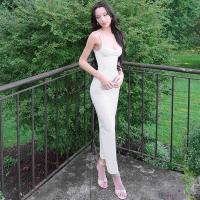 China Solid Color Slim-fit Fresh Style All-in-one V-neck Halter Long Dress for sale