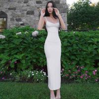 China Solid Color Slim-fit Fresh Style All-in-one V-neck Halter Long Dress for sale