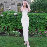 China Solid Color Slim-fit Fresh Style All-in-one V-neck Halter Long Dress for sale