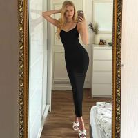 China Solid Color Slim-fit Fresh Style All-in-one V-neck Halter Long Dress for sale
