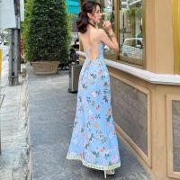 China Summer New Fashion Print Sexy Backless Lace Halter Dress for sale