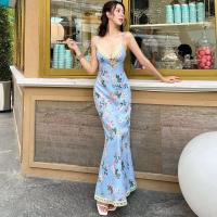China Summer New Fashion Print Sexy Backless Lace Halter Dress for sale