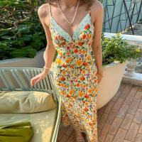 China Summer New Fashion Print Sexy Backless Lace Halter Dress for sale