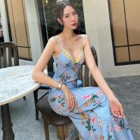 China Summer New Fashion Print Sexy Backless Lace Halter Dress for sale