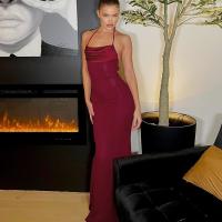 China Sexy Hollow Backless Fashion Europe And The United States Style Pure Color Pure Slim-fit Splicing Suspender Long Dress for sale