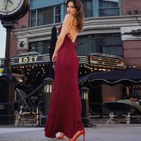 China Sexy Hollow Backless Fashion Europe And The United States Style Pure Color Pure Slim-fit Splicing Suspender Long Dress for sale