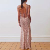China New Women's Halter Floral Sexy Backless Split Lace-up Dress for sale