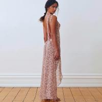 China New Women's Halter Floral Sexy Backless Split Lace-up Dress for sale