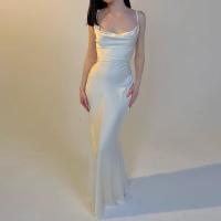 China Summer temperament wind Europe and the United States new solid color splicing lace waist long slim-fit halter dress for sale