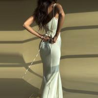 China Summer temperament wind Europe and the United States new solid color splicing lace waist long slim-fit halter dress for sale